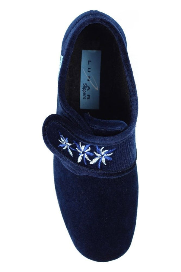 Lunar Paula II Navy Velcro Slipper KLA035 - Meeks Shoes